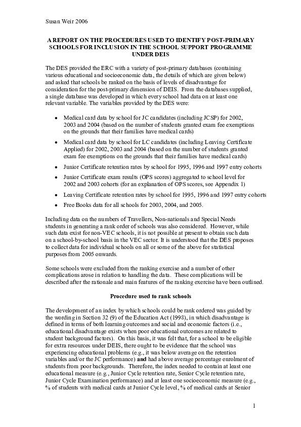 (PDF) A Report on the Procedures Used to Identify Post-Primary Schools ...