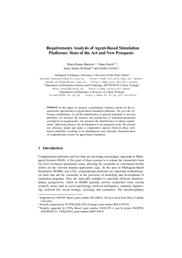 (PDF) Agent-Based Simulation Platforms: Requirements Analysis and Model