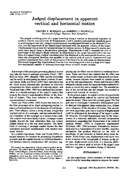 (PDF) Judged displacement in apparent vertical and horizontal motion