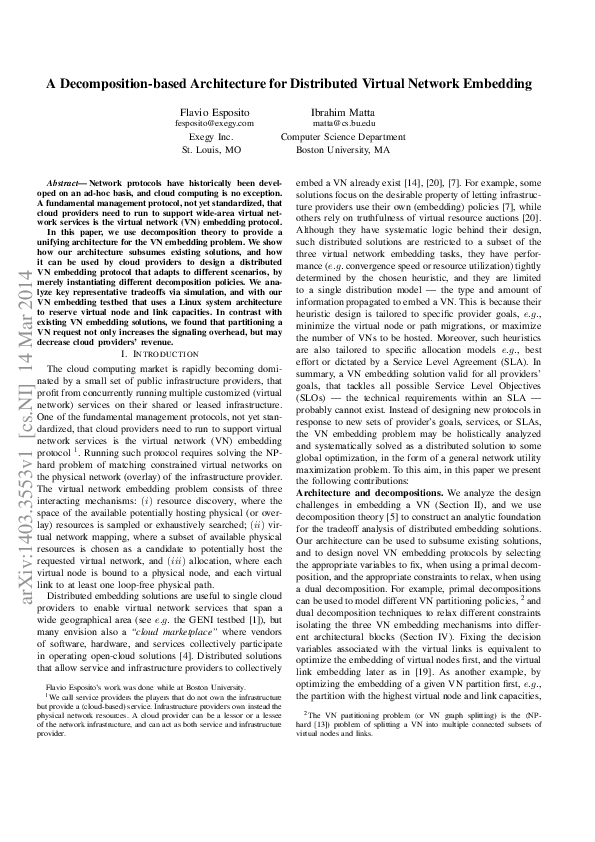 (PDF) A decomposition-based architecture for distributed virtual network embedding