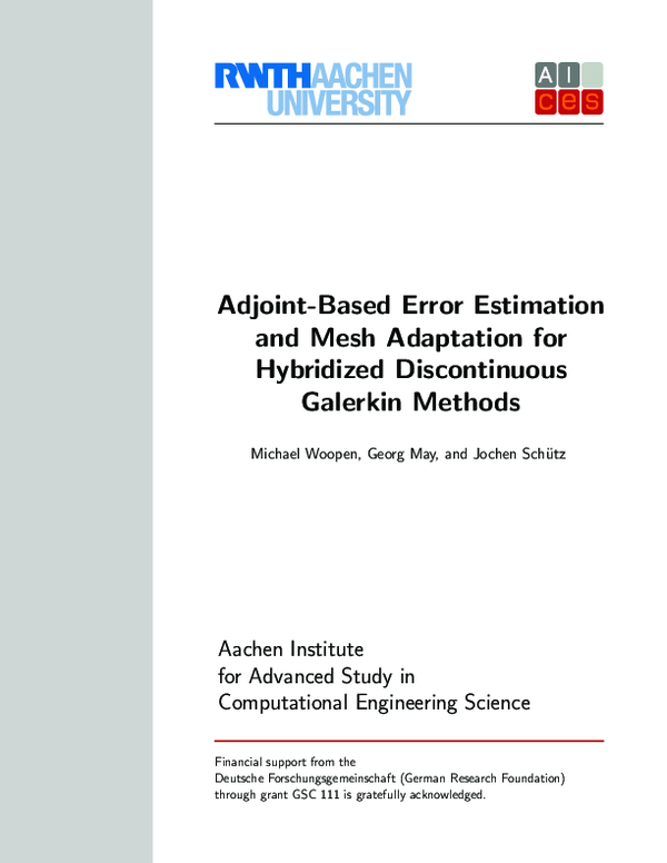 Pdf Adjoint Based Error Estimation And Mesh Adaptation For Hybridized Discontinuous Galerkin