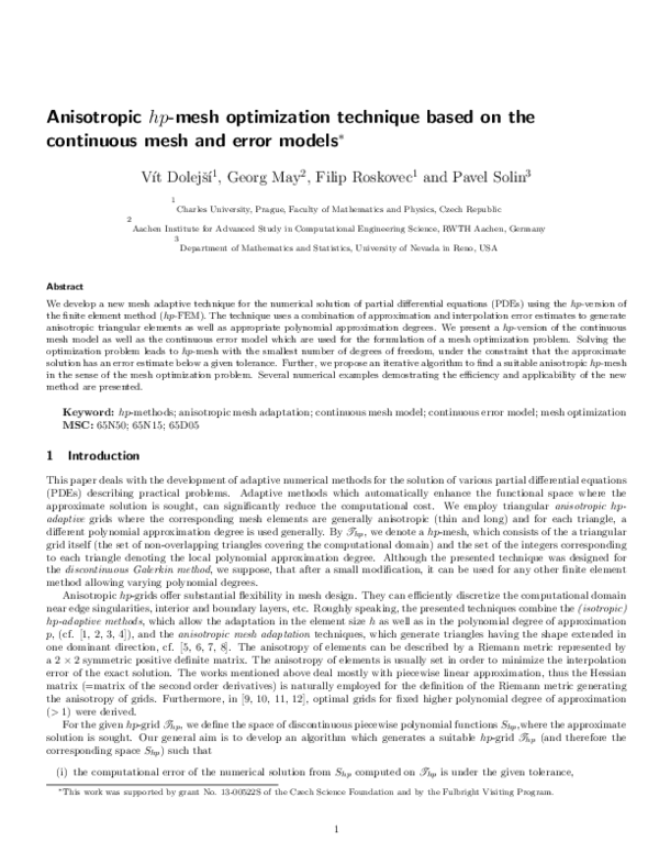 (PDF) Anisotropic h p -mesh optimization technique based on the ...