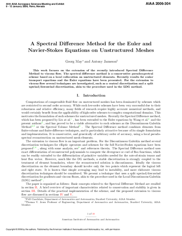 (PDF) A Spectral Difference Method for the Euler and Navier-Stokes Equations on Unstructured Meshes