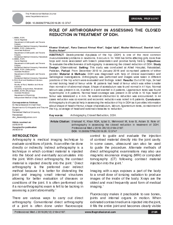(PDF) Role of arthrography in assessing the closed reduction in ...