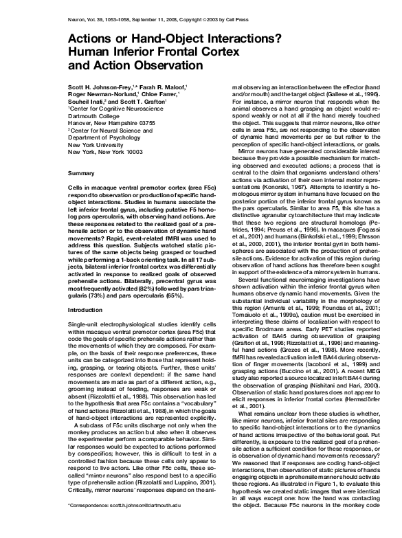 (PDF) Actions or Hand-Object Interactions? Human Inferior Frontal ...