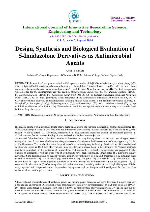 (PDF) Design, Synthesis and Biological Evaluation of 5-Imidazolone ...