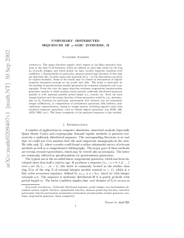 (PDF) Uniformly distributed sequences of p-adic integers ...