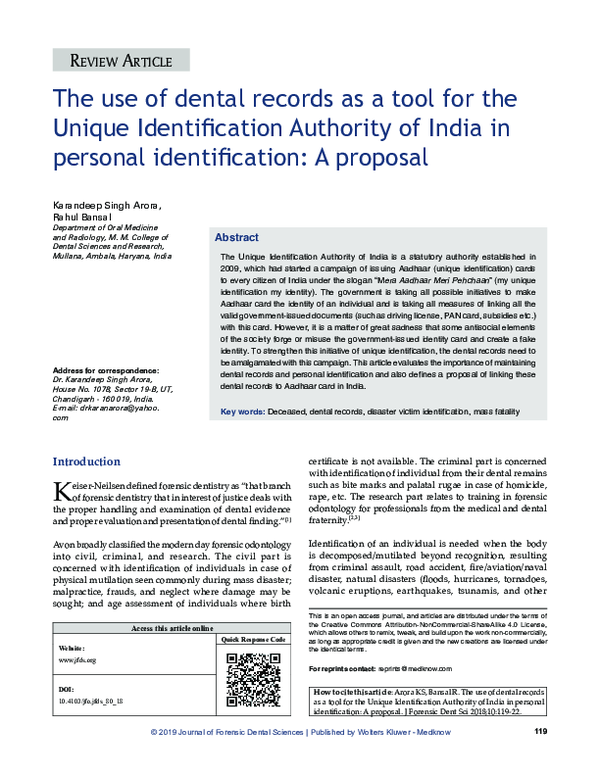 (PDF) The use of dental records as a tool for the Unique Identification ...