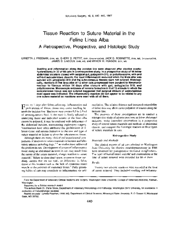 (PDF) Tissue Reaction to Suture Material in the Feline Linea Alba A ...