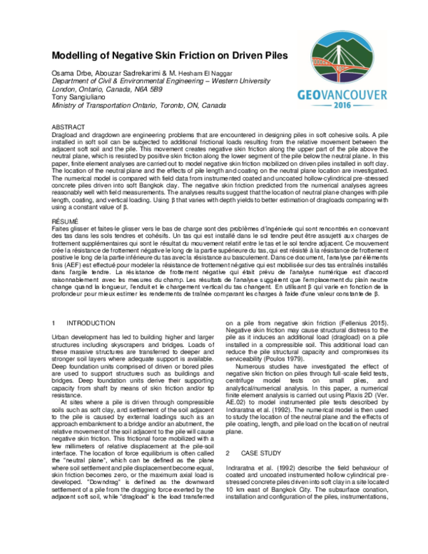 (PDF) Modelling of Negative Skin Friction on Driven Piles