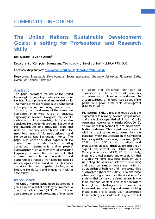(PDF) The United Nations Sustainable Development Goals: a setting for ...