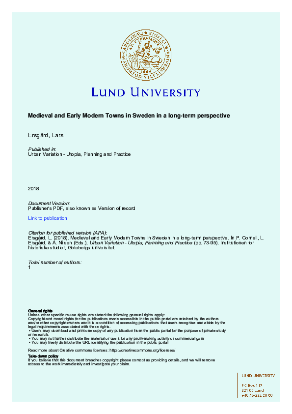 (PDF) Medieval and Early Modern Towns in Sweden in a long-term perspective