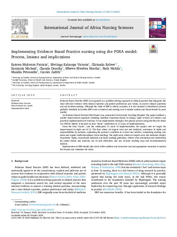 (PDF) Implementing Evidence Based Practice nursing using the PDSA model: Process, lessons and ...