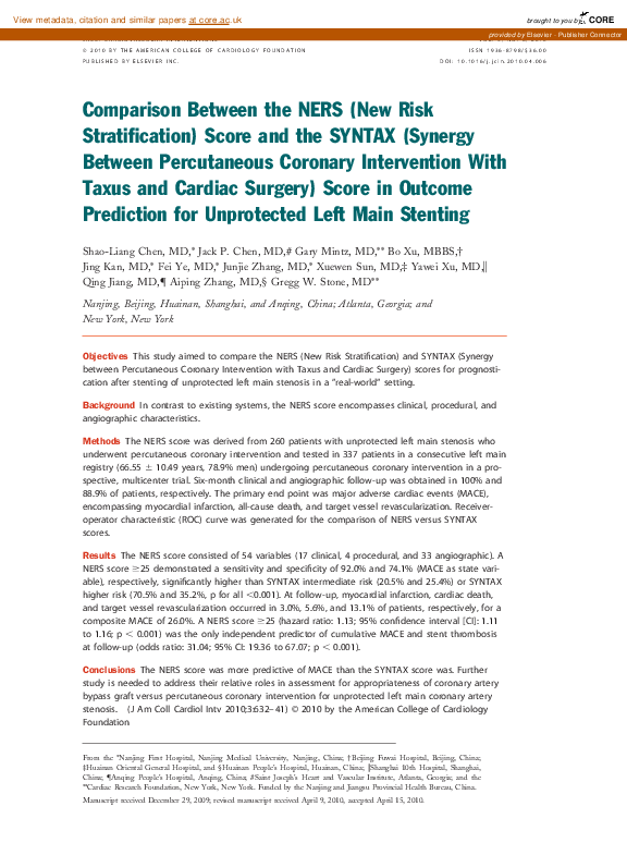 (PDF) Comparison Between the NERS (New Risk Stratification) Score and ...