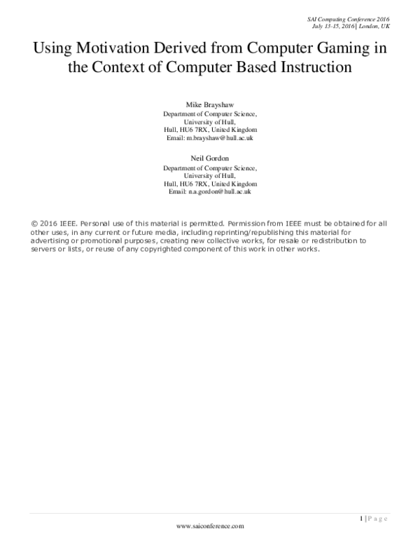 Using motivation derived from computer gaming in the context of ...