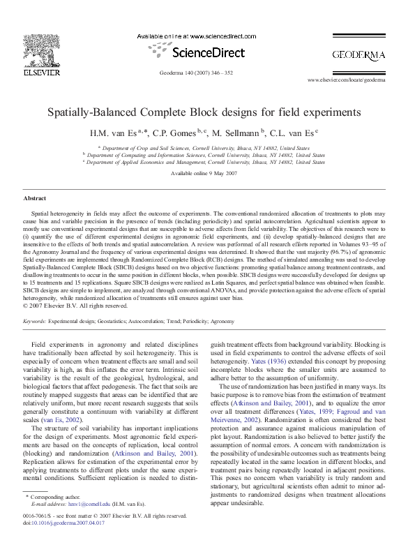 (PDF) Spatially-Balanced Complete Block designs for field experiments