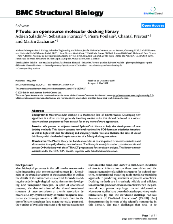 (PDF) PTools: an opensource molecular docking library