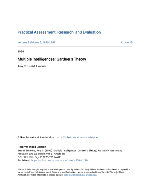 (PDF) Multiple Intelligences: Gardner's Theory