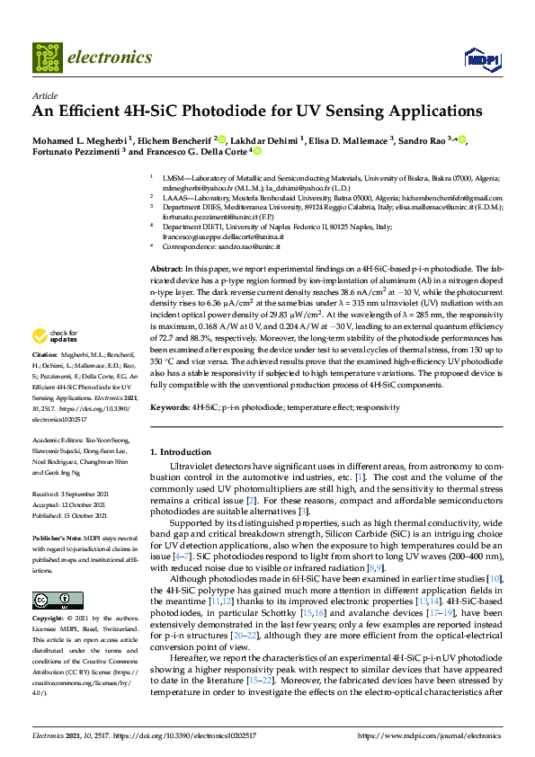 (PDF) An Efficient 4H-SiC Photodiode for UV Sensing Applications