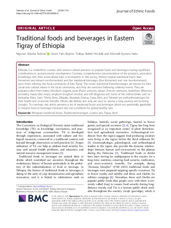 (PDF) Traditional foods and beverages in Eastern Tigray of Ethiopia ...