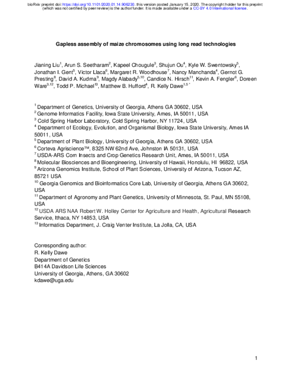 (PDF) Gapless assembly of maize chromosomes using long read technologies