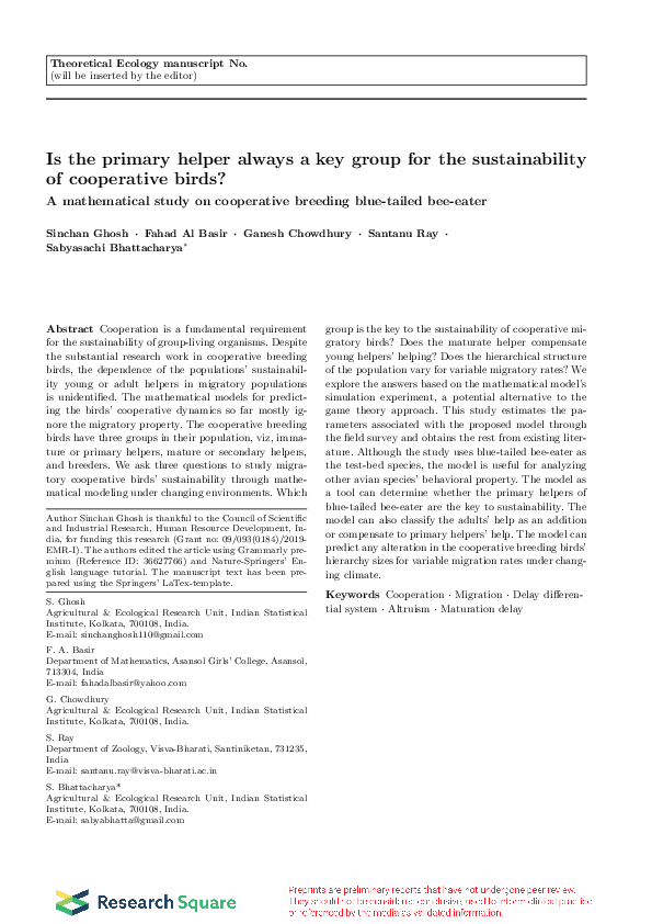 (PDF) Key Groups in Cooperative Breeding of Migratory Birds