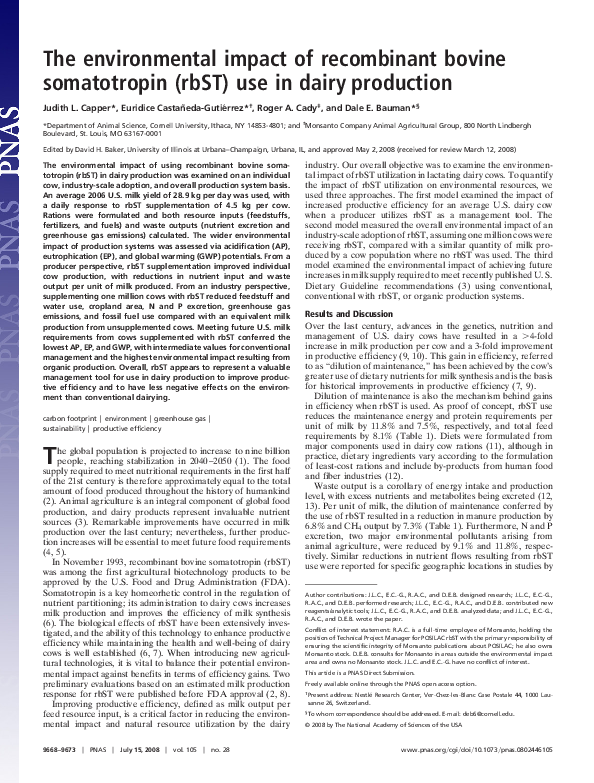 (PDF) The environmental impact of recombinant bovine somatotropin (rbST ...