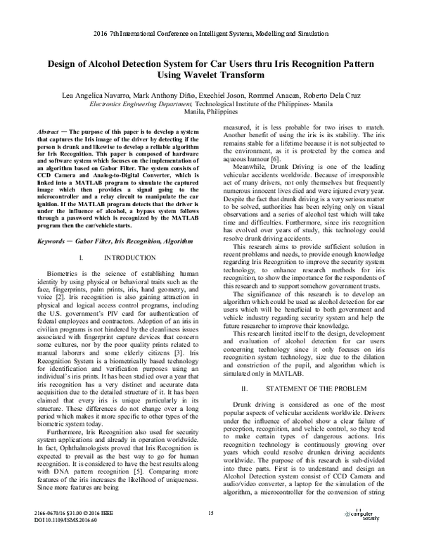 (PDF) Design of Alcohol Detection System for Car Users thru Iris ...