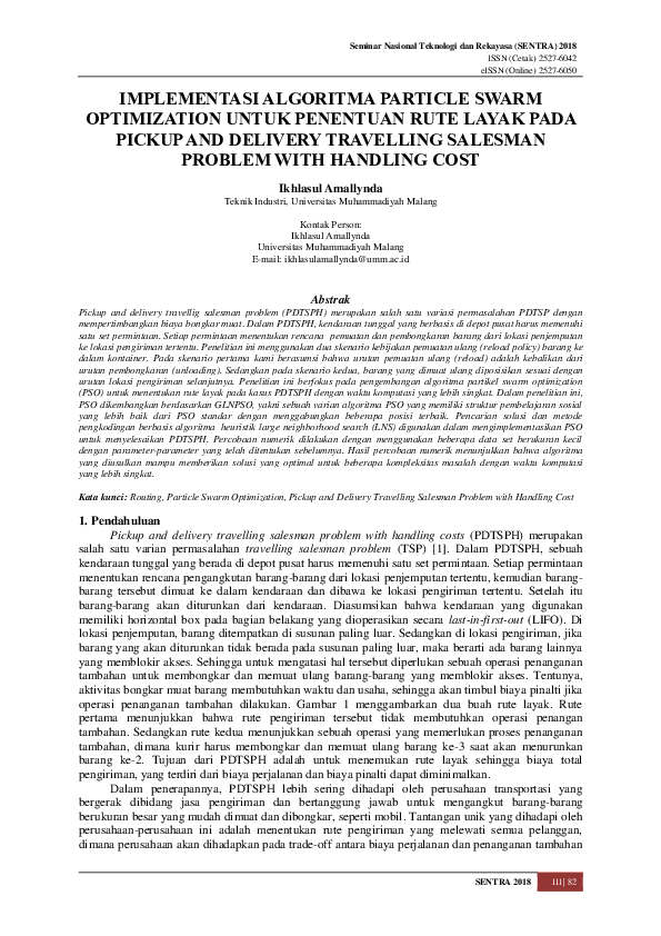 (PDF) Implementasi Algoritma Particle Swarm Optimization Untuk Penentuan Rute Layak Pada Pickup ...