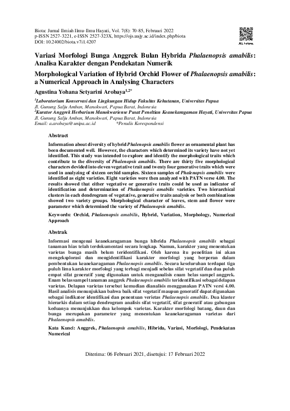 (PDF) Variasi Morfologi Bunga Anggrek Bulan Hybrida ...