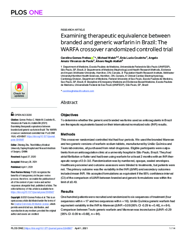(PDF) Examining therapeutic equivalence between branded and generic ...