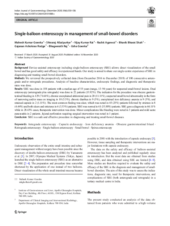 (PDF) Single-balloon enteroscopy in management of small-bowel disorders