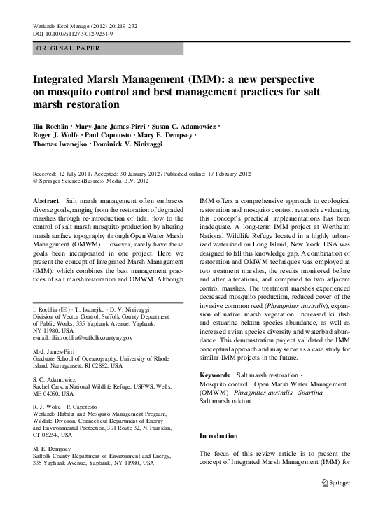 (PDF) Integrated Marsh Management (IMM): a new perspective on mosquito ...