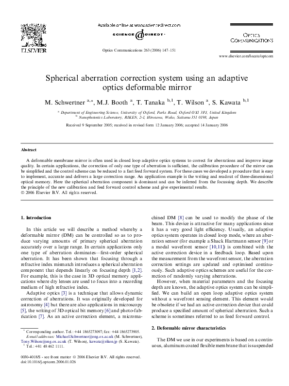 (PDF) Spherical aberration correction system using an adaptive optics deformable mirror