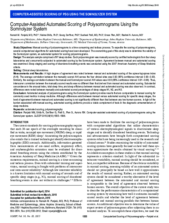 (PDF) Computer-Assisted Automated Scoring of Polysomnograms Using the Somnolyzer System