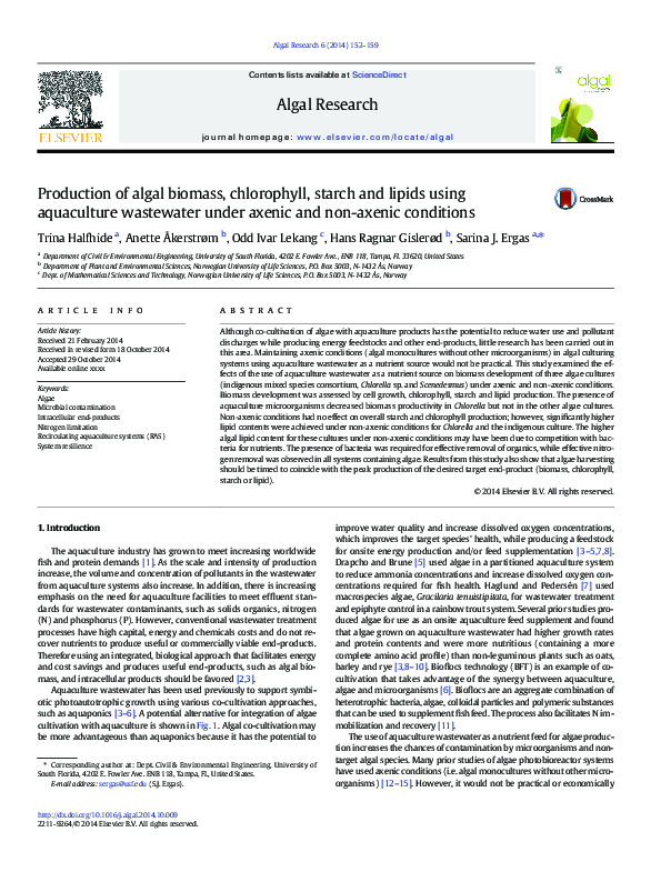 (PDF) Production of algal biomass, chlorophyll, starch and lipids using ...