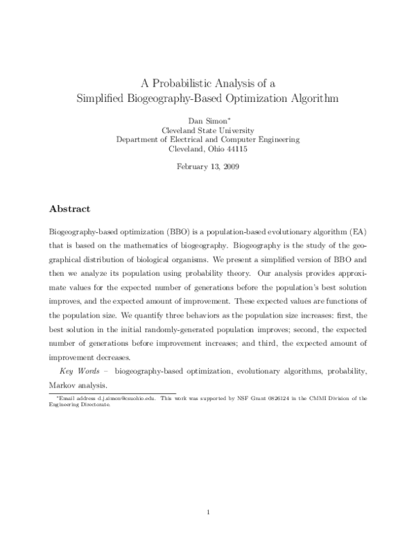 (PDF) A Probabilistic Analysis of a Simplified Biogeography-Based ...
