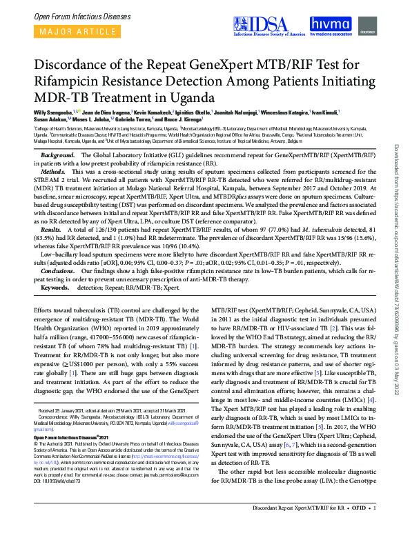 (PDF) Discordance of the Repeat GeneXpert MTB/RIF Test for Rifampicin ...