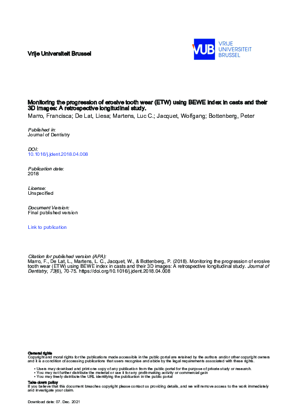 (PDF) Monitoring the progression of erosive tooth wear (ETW) using BEWE ...