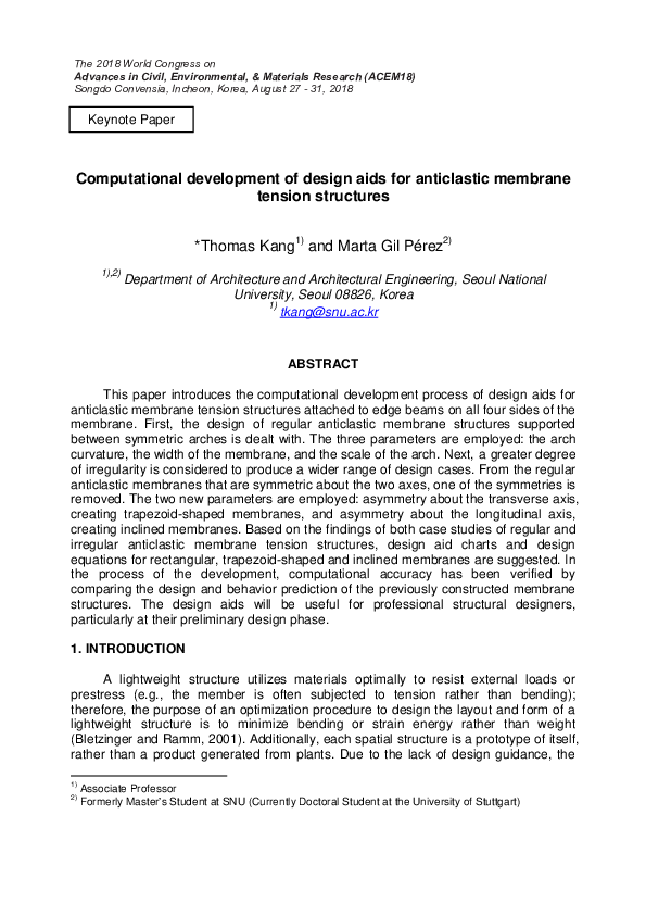 (PDF) Computational development of design aids for anticlastic membrane tension structures