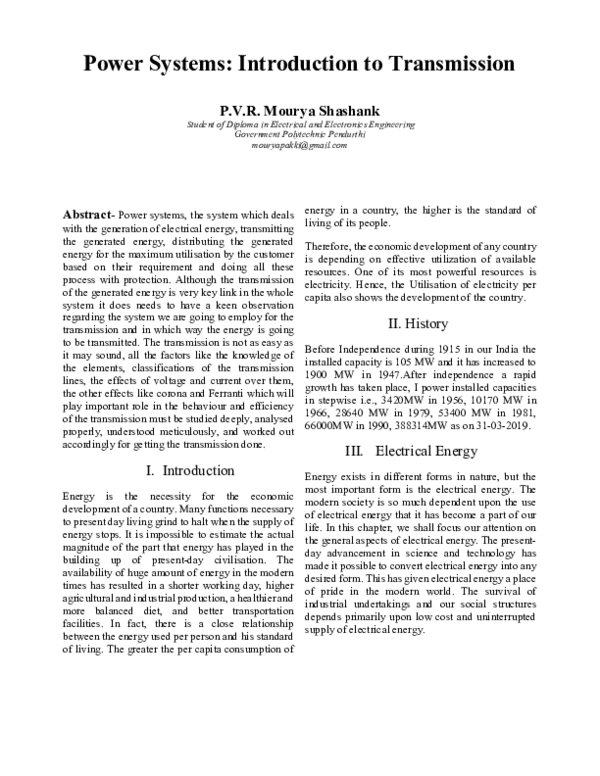 (PDF) Power Systems: Introduction to Transmission