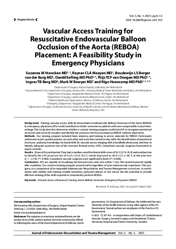 (PDF) Crossing the Rubicon: REBOA and Endovascular Hemorrhage Control ...