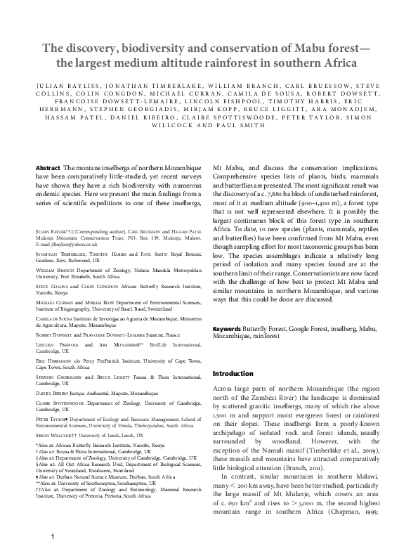 (PDF) The discovery, biodiversity and conservation of Mabu forest—the ...