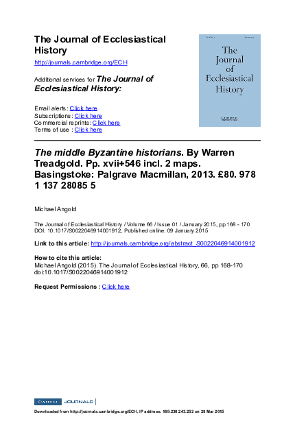 (PDF) The middle Byzantine historians. By Warren Treadgold. Pp. xvii+ ...