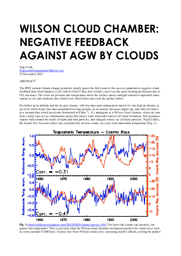 (PDF) Wilson Cloud Chamber: Negative Feedback Against Agw by Clouds