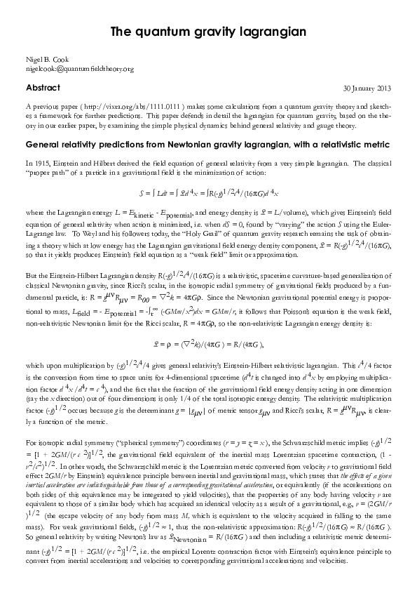 (PDF) The Quantum Gravity Lagrangian