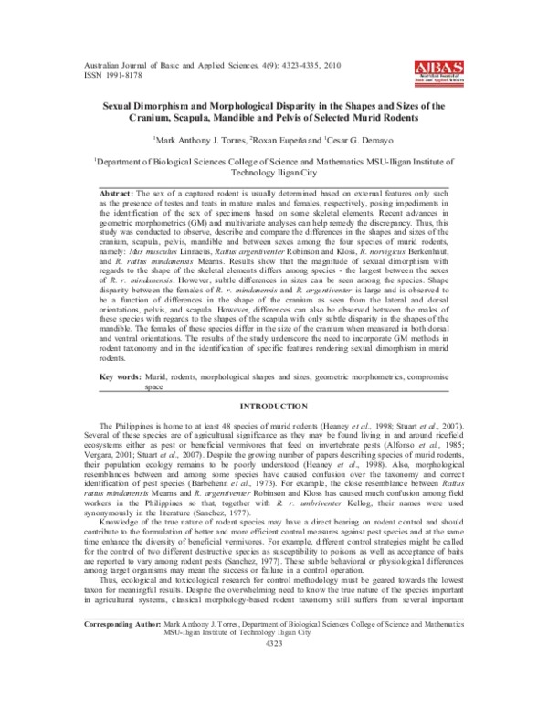 (PDF) Sexual Dimorphism and Morphological Disparity in the Shapes and ...