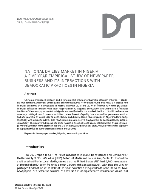 (PDF) National dailies market in Nigeria: a five-year empirical study ...