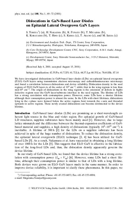 (PDF) Dislocations in GaN-Based Laser Diodes on Epitaxial Lateral ...