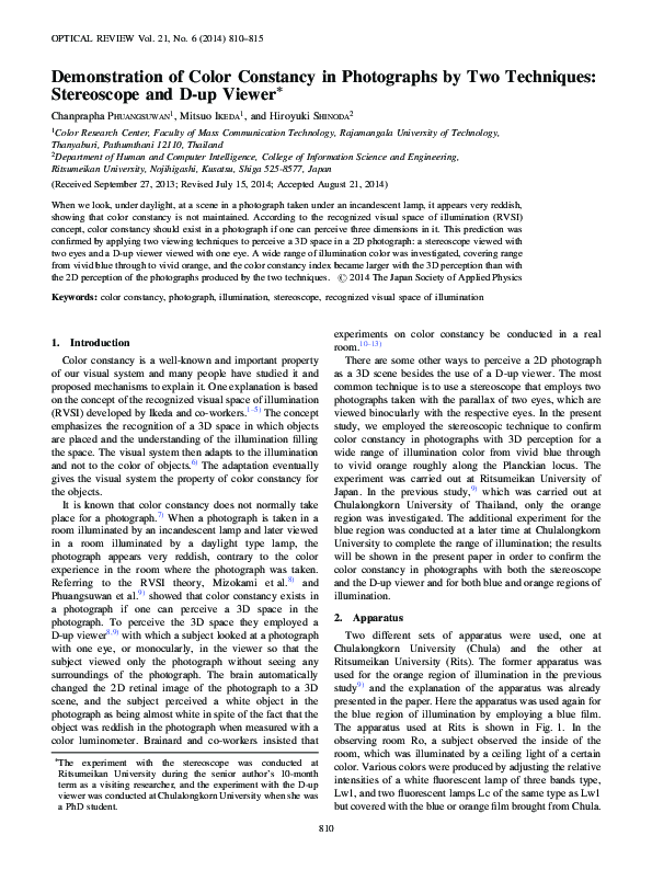 (PDF) Demonstration of color constancy in photographs by two techniques ...